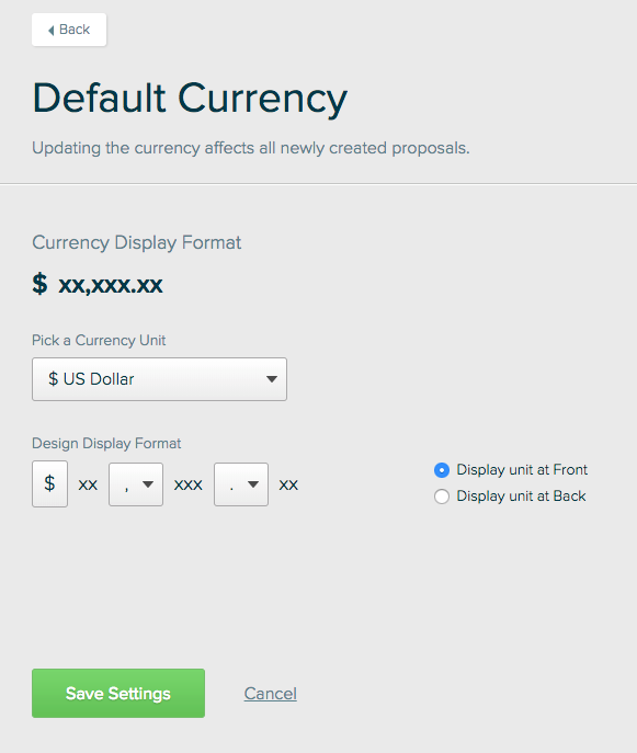 Default Currency Proposify